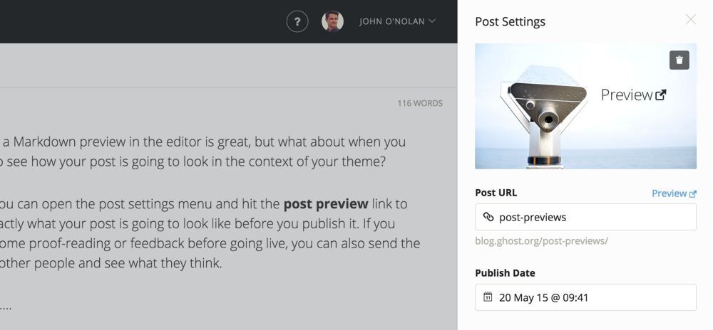 Ghost Introduces Post Previews | CMS Critic